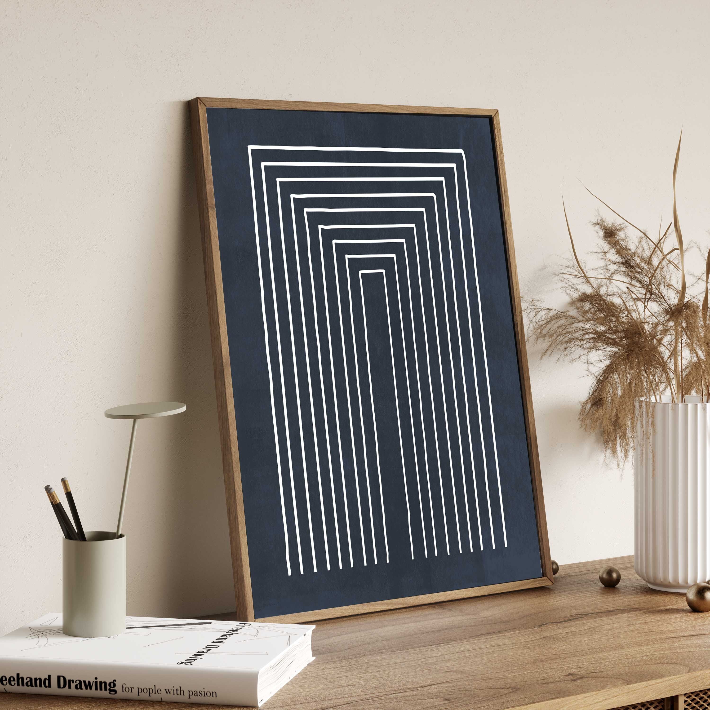 Blue Mid Century Modern Line Art Print – Print Punk Studio