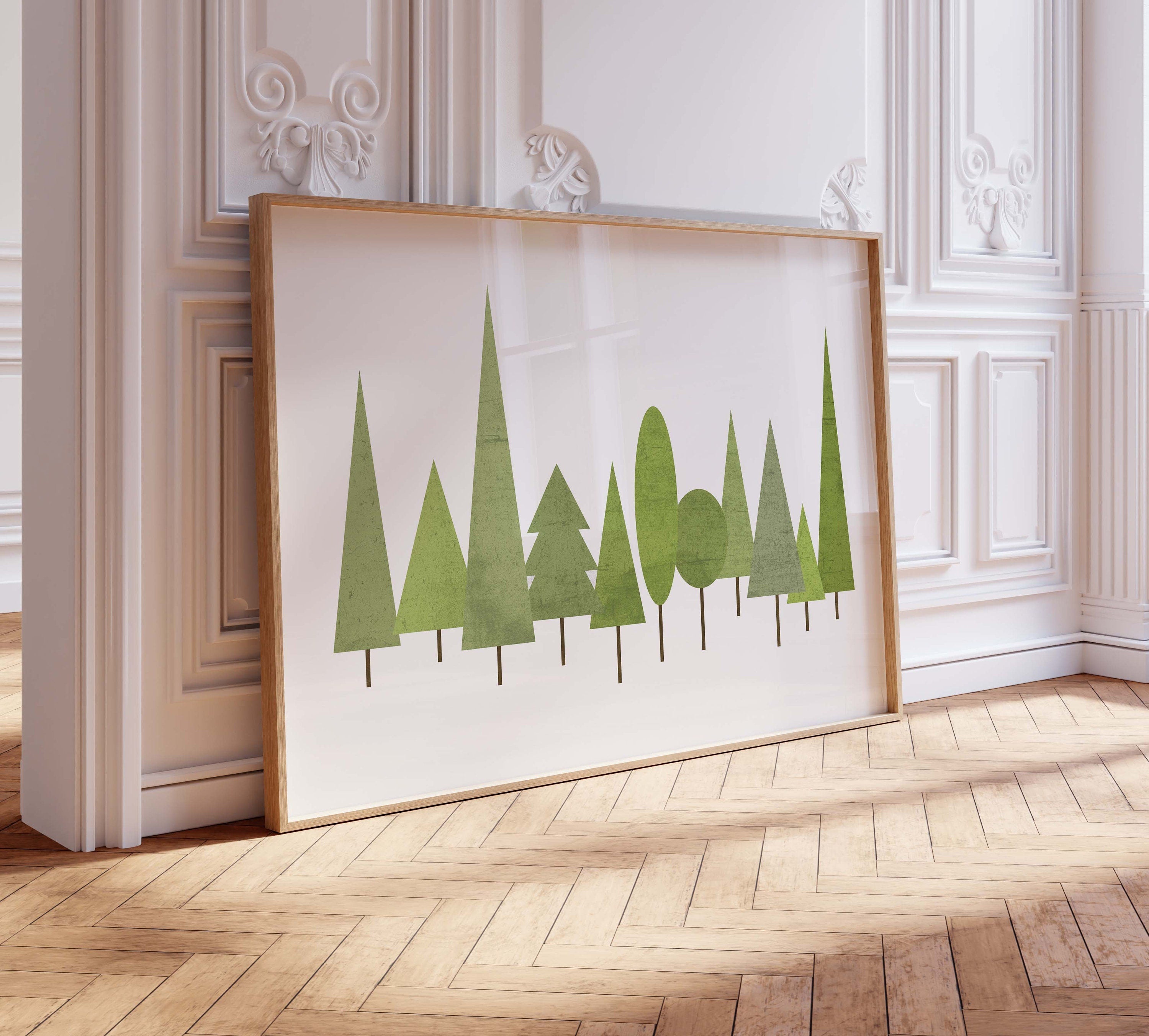Boho Abstract Green Scandi Trees Art Print – Print Punk Studio