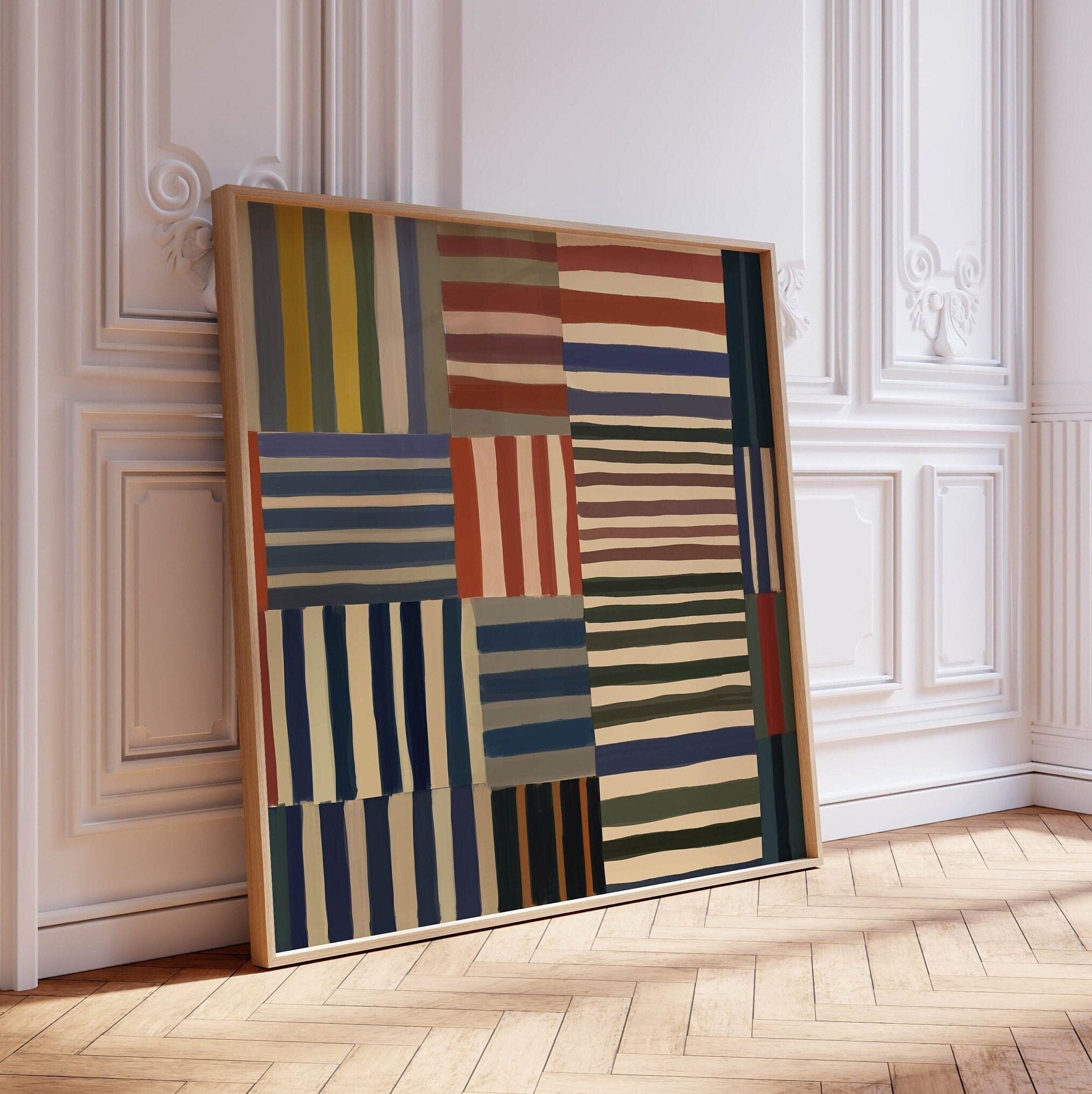 Modern Abstract Striped Wall Art - Colorful Geometric Square Digital P ...